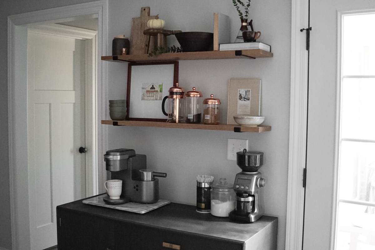 DIY COFFEE BAR FLOATING SHELVES – Stay Home Style
